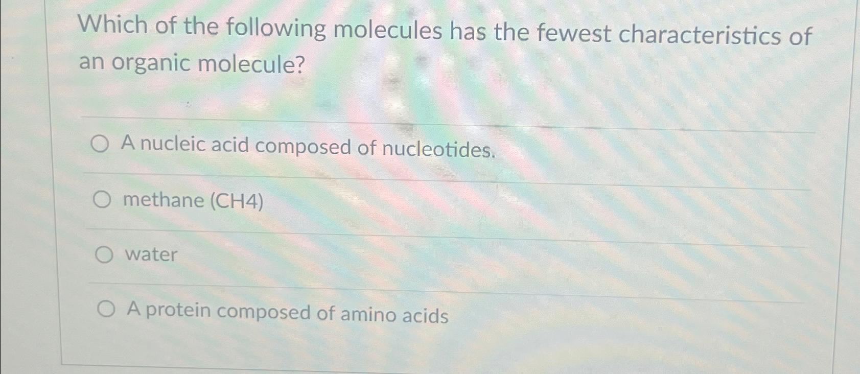 Solved Which of the following molecules has the fewest | Chegg.com