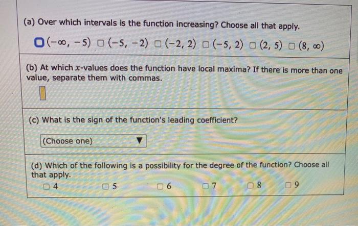 Solved (a) Over which intervals is the function increasing? | Chegg.com