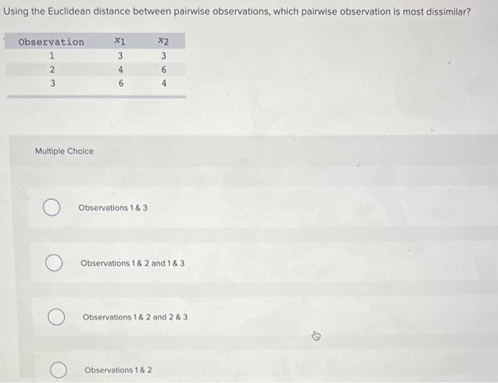 Solved Using the Euclidean distance between pairwise | Chegg.com