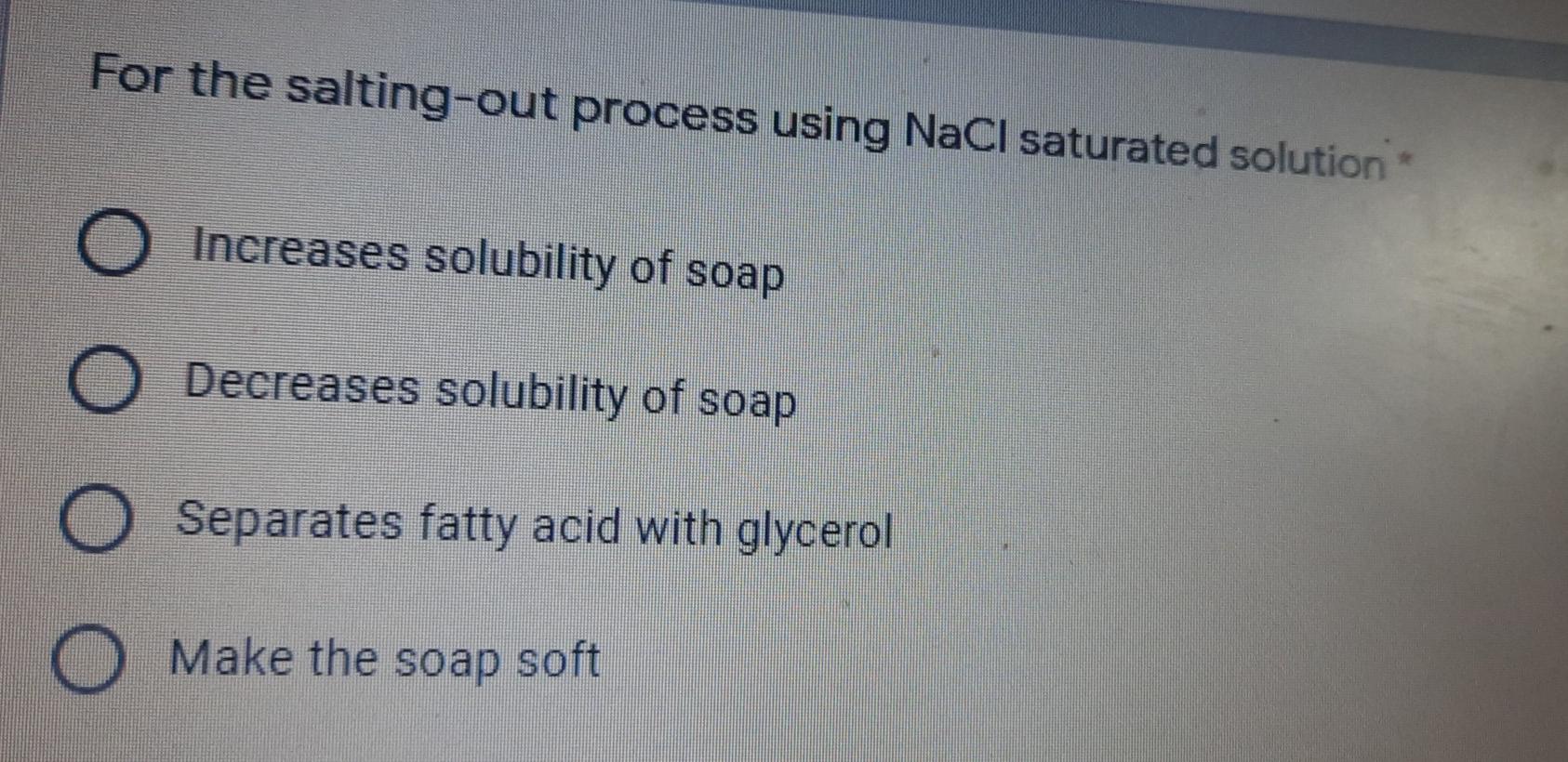 Solved For the salting-out process using NaCl saturated | Chegg.com