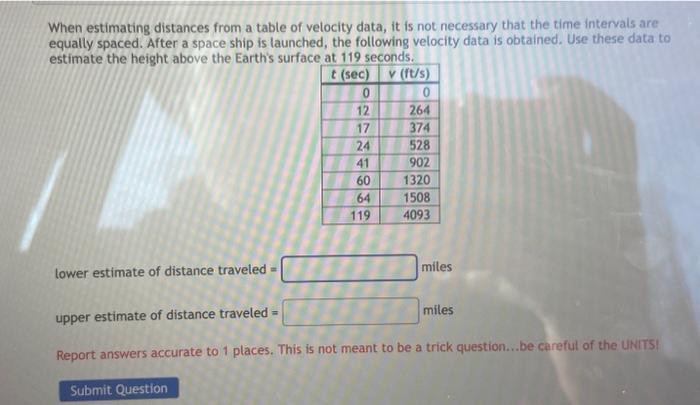 Solved When estimating distances from a table of velocity | Chegg.com