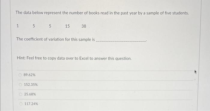 Solved The data below represent the number of books read in | Chegg.com