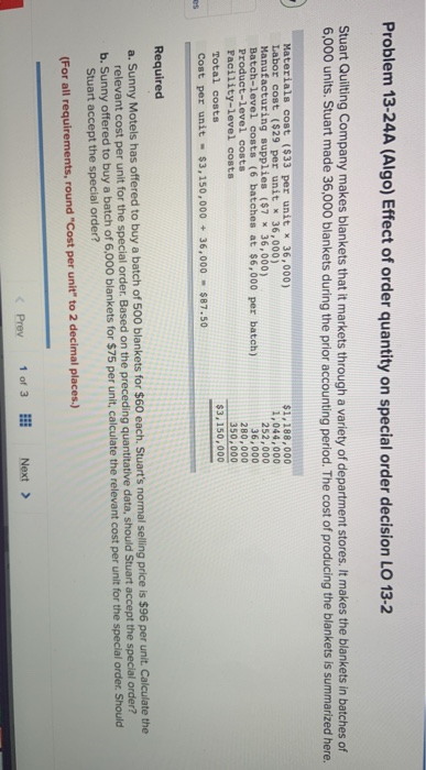 Solved Problem 13-24A (Algo) Effect of order quantity on | Chegg.com