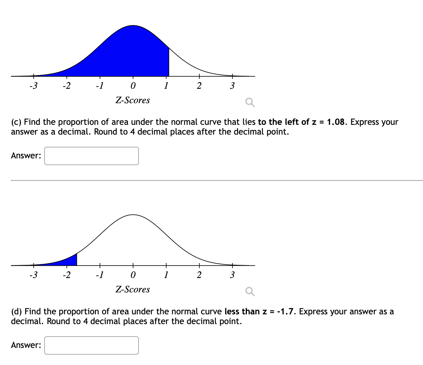 Solved help(c) ﻿Find the proportion of area under the normal | Chegg.com