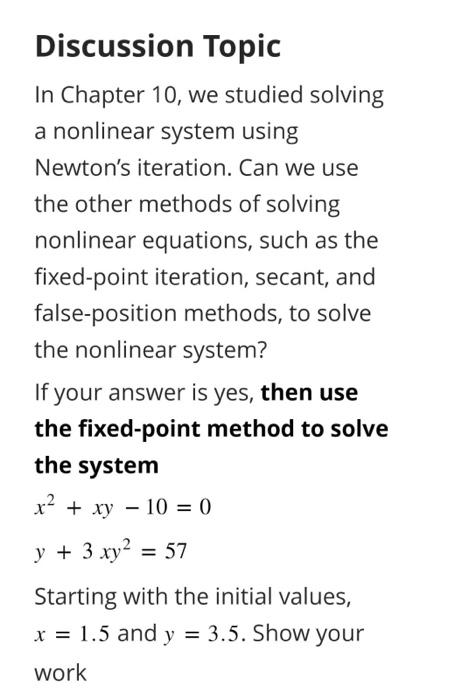 Solved Discussion Topic In Chapter 10, we studied solving a | Chegg.com