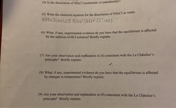 Solved (4) is the dissolution of NH.Cl exothermic or | Chegg.com