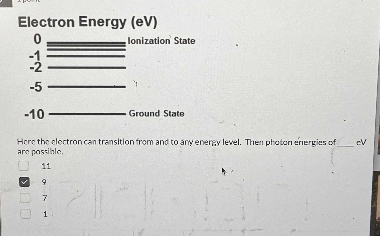 Solved Electron Energy (eV)Here the electron can transition | Chegg.com
