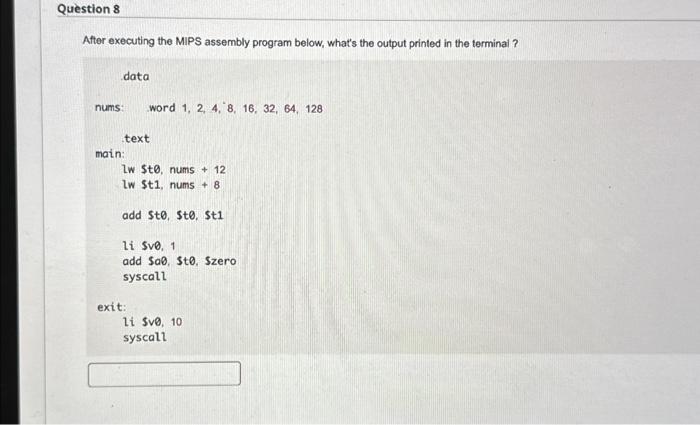 Solved After executing the MIPS assembly program below, | Chegg.com