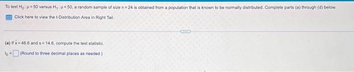 Solved To test Ho: u=50 versus H1: u