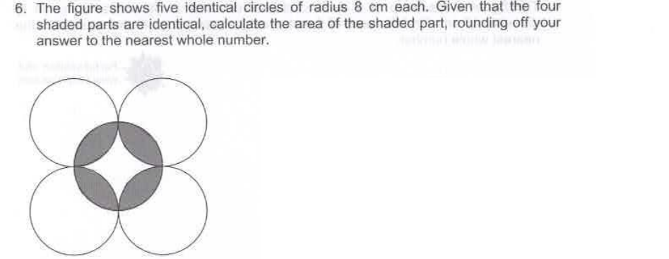 Solved The figure shows five identical circles of radius 8cm | Chegg.com