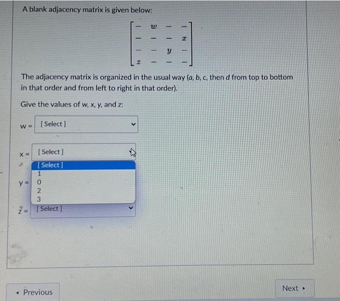 Solved Consider the graph below: a W A blank adjacency | Chegg.com