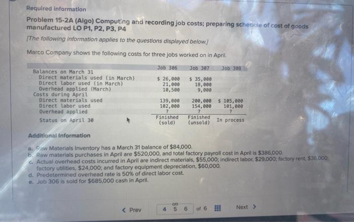 Solved Required information Problem 15-2A (Algo) Computing | Chegg.com