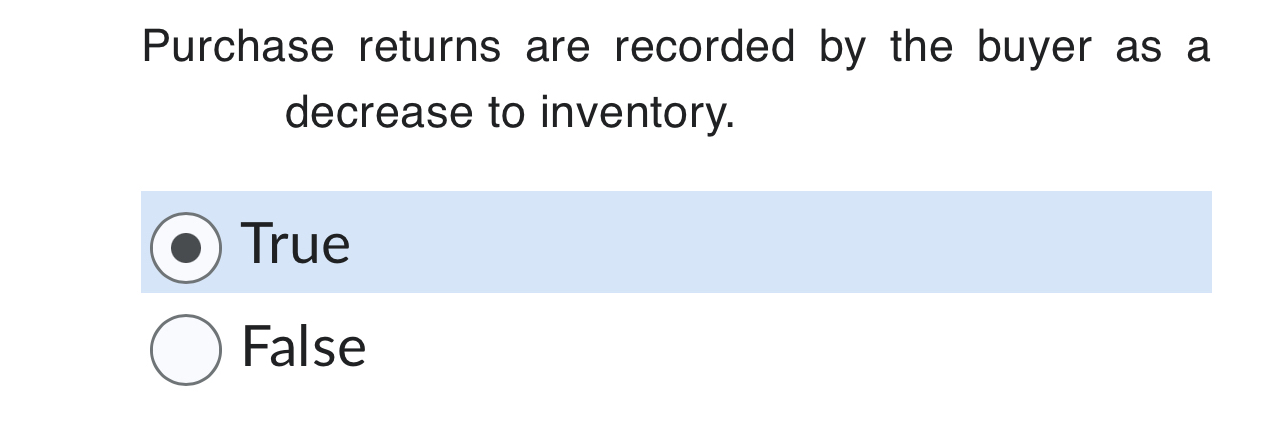 Solved Purchase returns are recorded by the buyer as a | Chegg.com