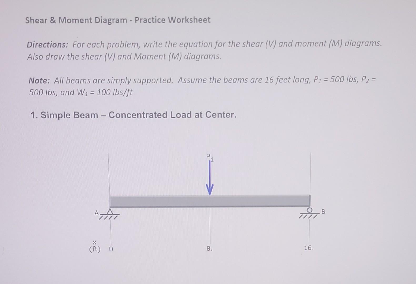 Solved Shear & Moment Diagram: Directions: For each | Chegg.com