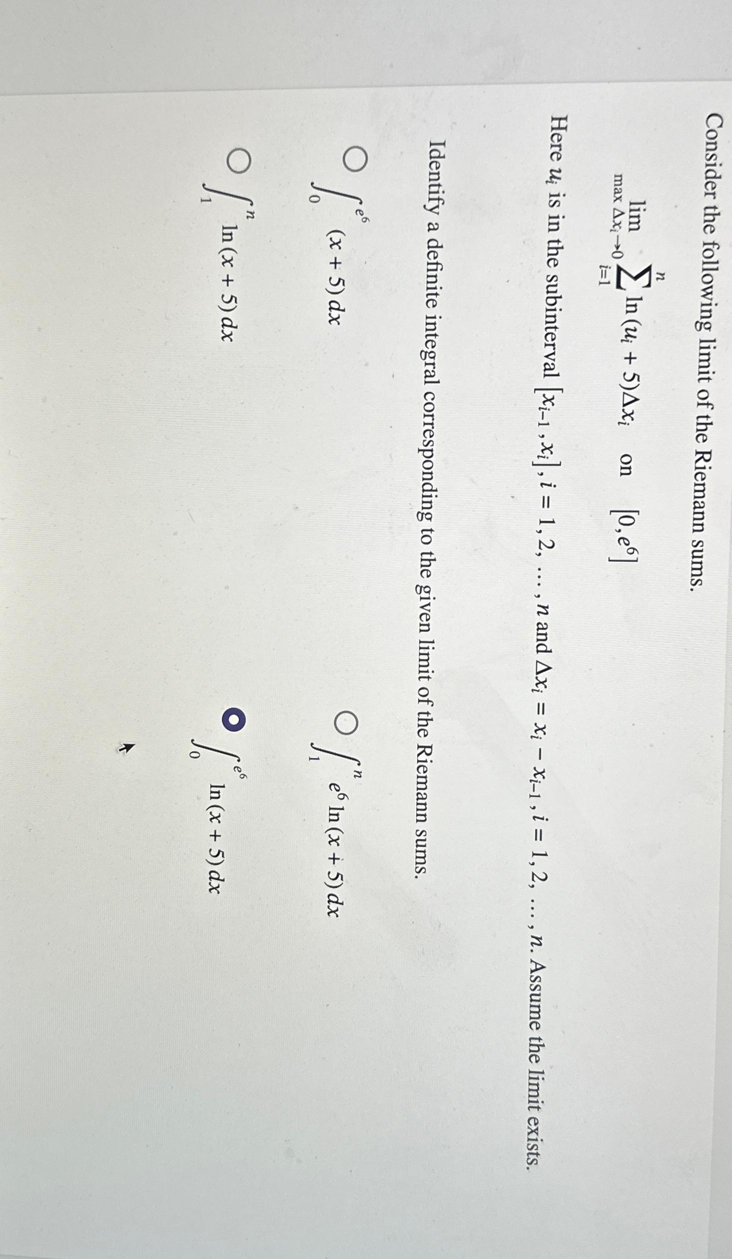 Solved Consider the following limit of the Riemann | Chegg.com