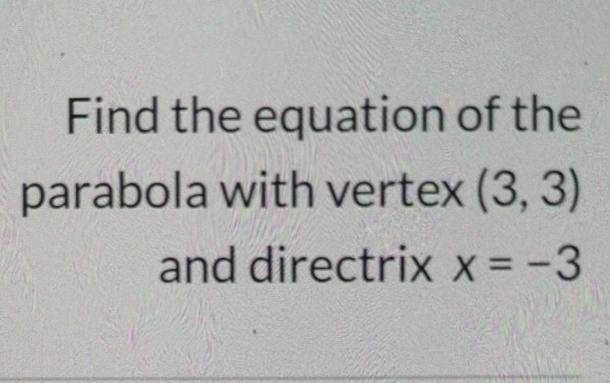 Solved Find the equation of the parabola with vertex (3, 3) | Chegg.com