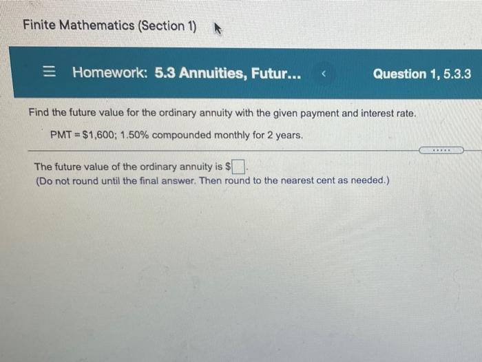 Solved Finite Mathematics (Section 1) = Homework: 5.3 | Chegg.com