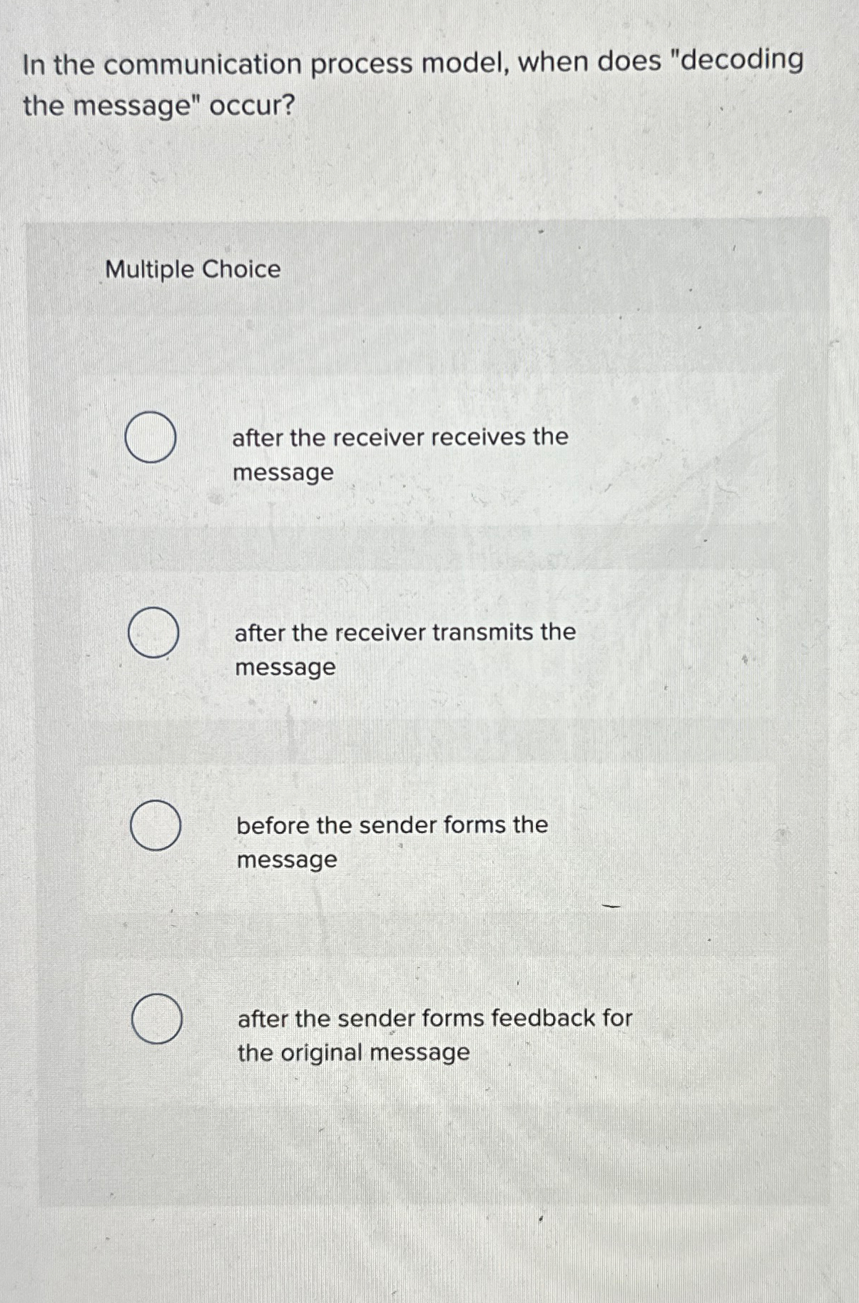 Solved In the communication process model, when does | Chegg.com