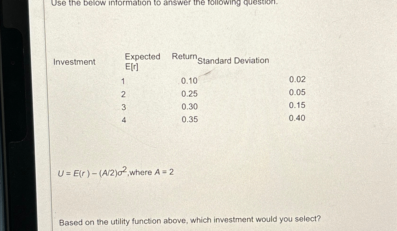 Solved Use the below information to answer the following | Chegg.com