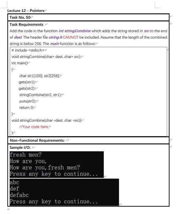 Solved Lecture 12 - Pointers Task No. 50 Task Requirements | Chegg.com