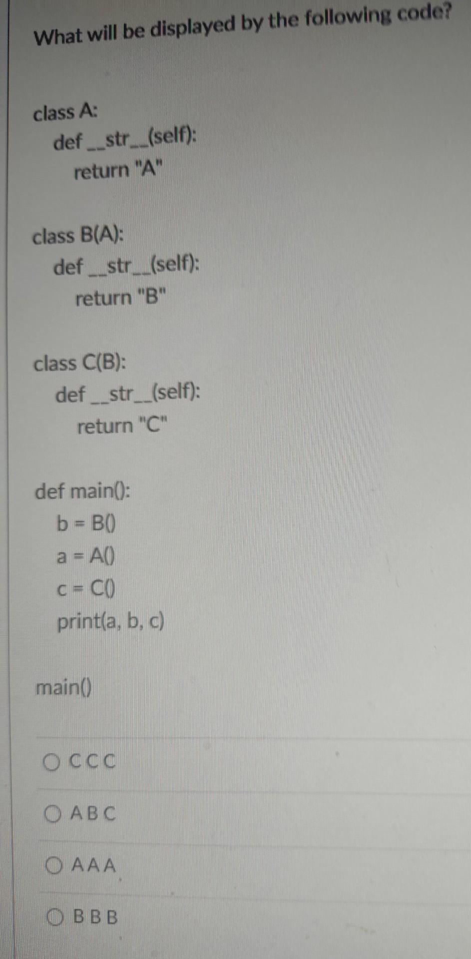 Solved What will be displayed by the following code class A: | Chegg.com