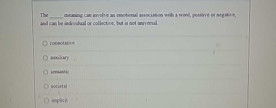 Solved The ﻿meaning can involve an emotional association | Chegg.com