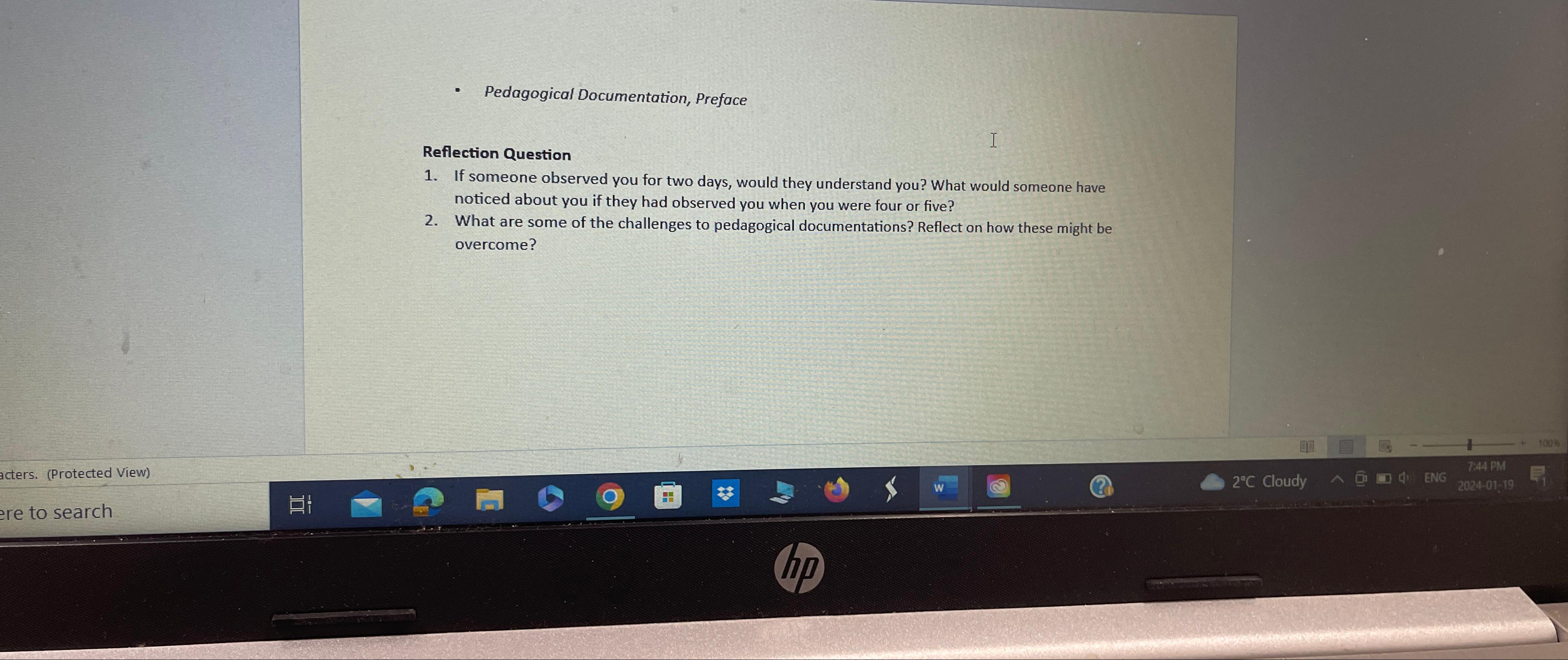 Solved Pedagogical Documentation, PrefaceReflection | Chegg.com