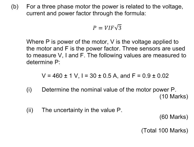 Solved (b) For a three phase motor the power is related to | Chegg.com