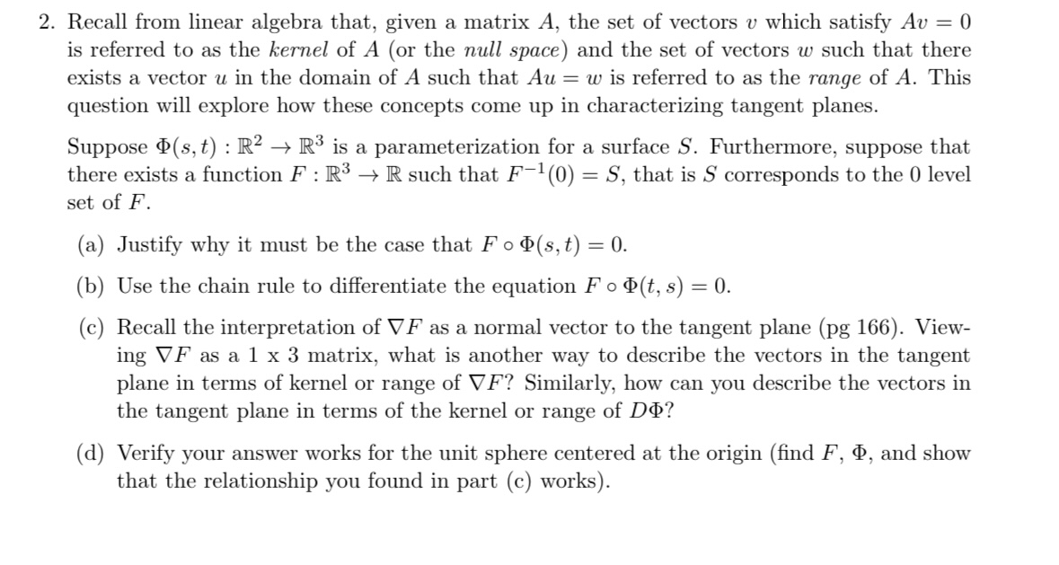 Solved Recall from linear algebra that, given a matrix A, | Chegg.com