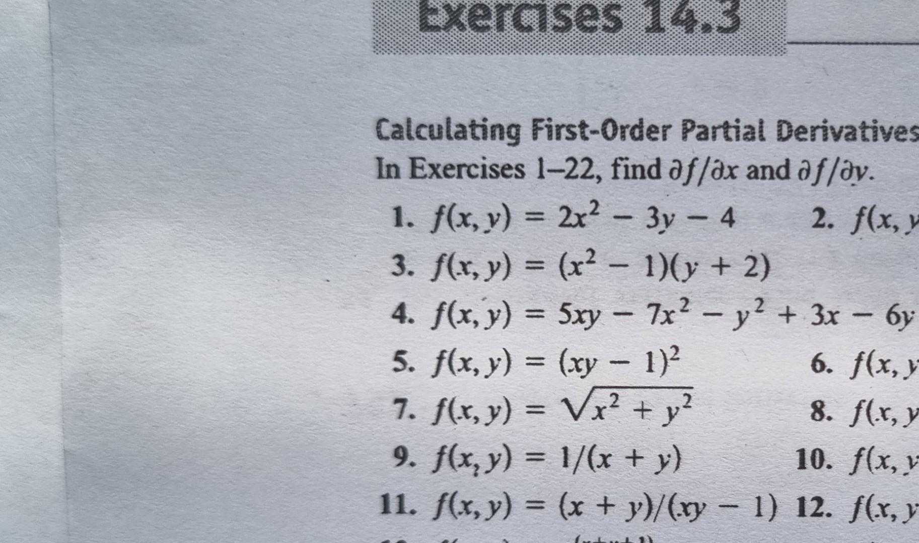 Solved Calculating First Order Partial Derivatives In