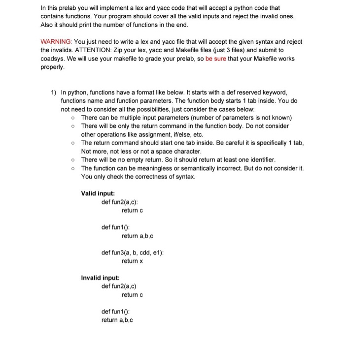 In this prelab you will implement a lex and yacc code | Chegg.com