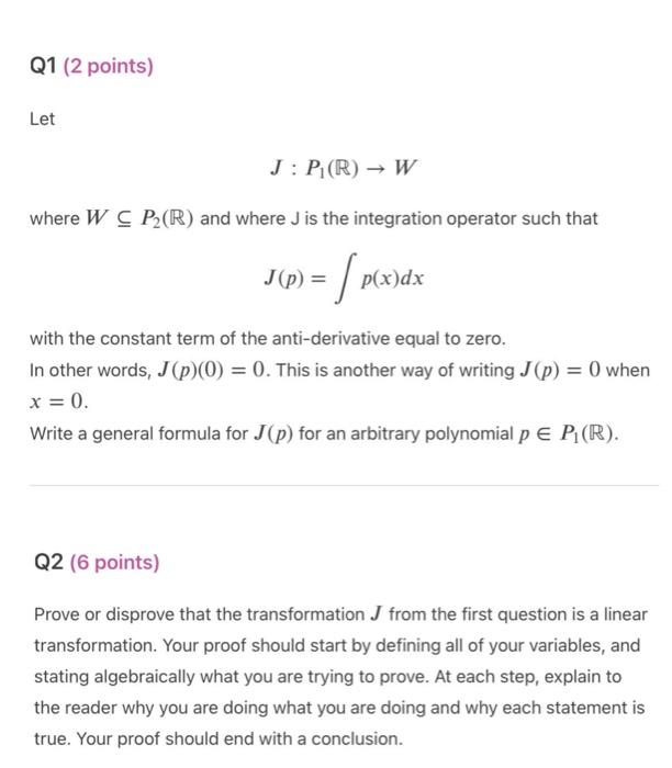 Solved J:P1(R)→W where W⊆P2(R) and where J is the | Chegg.com