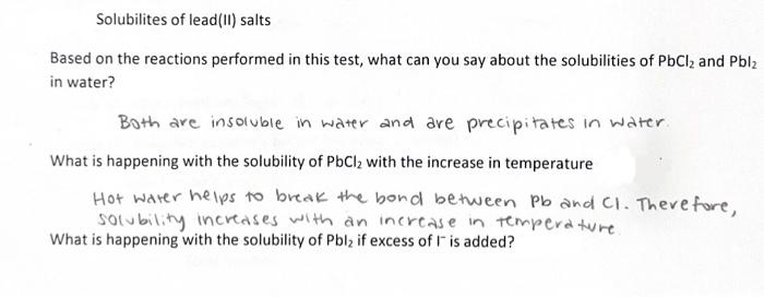 Solved What happens with the solubility of PbI2 if excess I- | Chegg.com