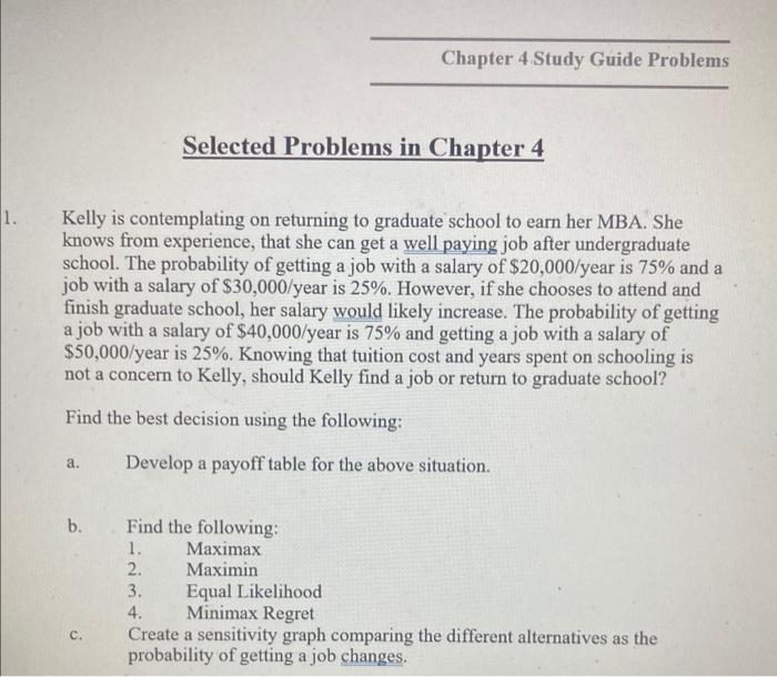 Solved Chapter 4 Study Guide Problems Selected Problems in | Chegg.com