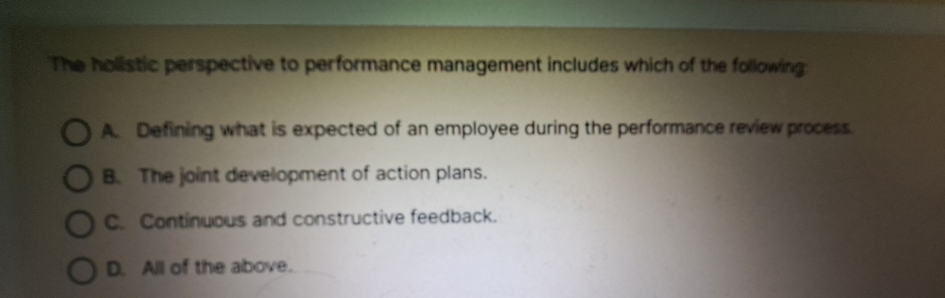 Solved The holistic perspective to performance management | Chegg.com