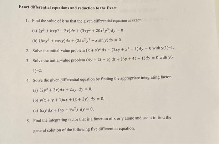 Solved Exact differential equations and reduction to the | Chegg.com