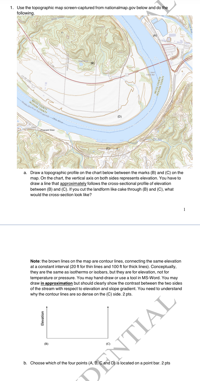 Solved a. ﻿Draw a topographic profile on the chart below | Chegg.com