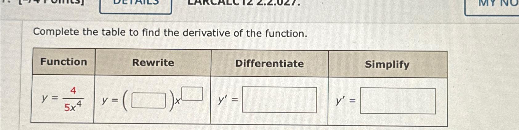 Solved Complete the table to find the derivative of the | Chegg.com