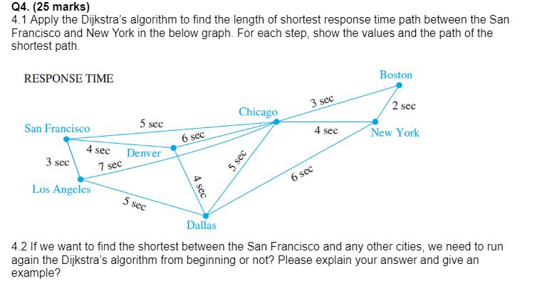 Solved Q4. (25 marks)4.1 Apply the Dijkstra's algorithm to | Chegg.com Solved Q4. (25 marks)4.1 Apply the Dijkstra's algorithm to | Chegg.com