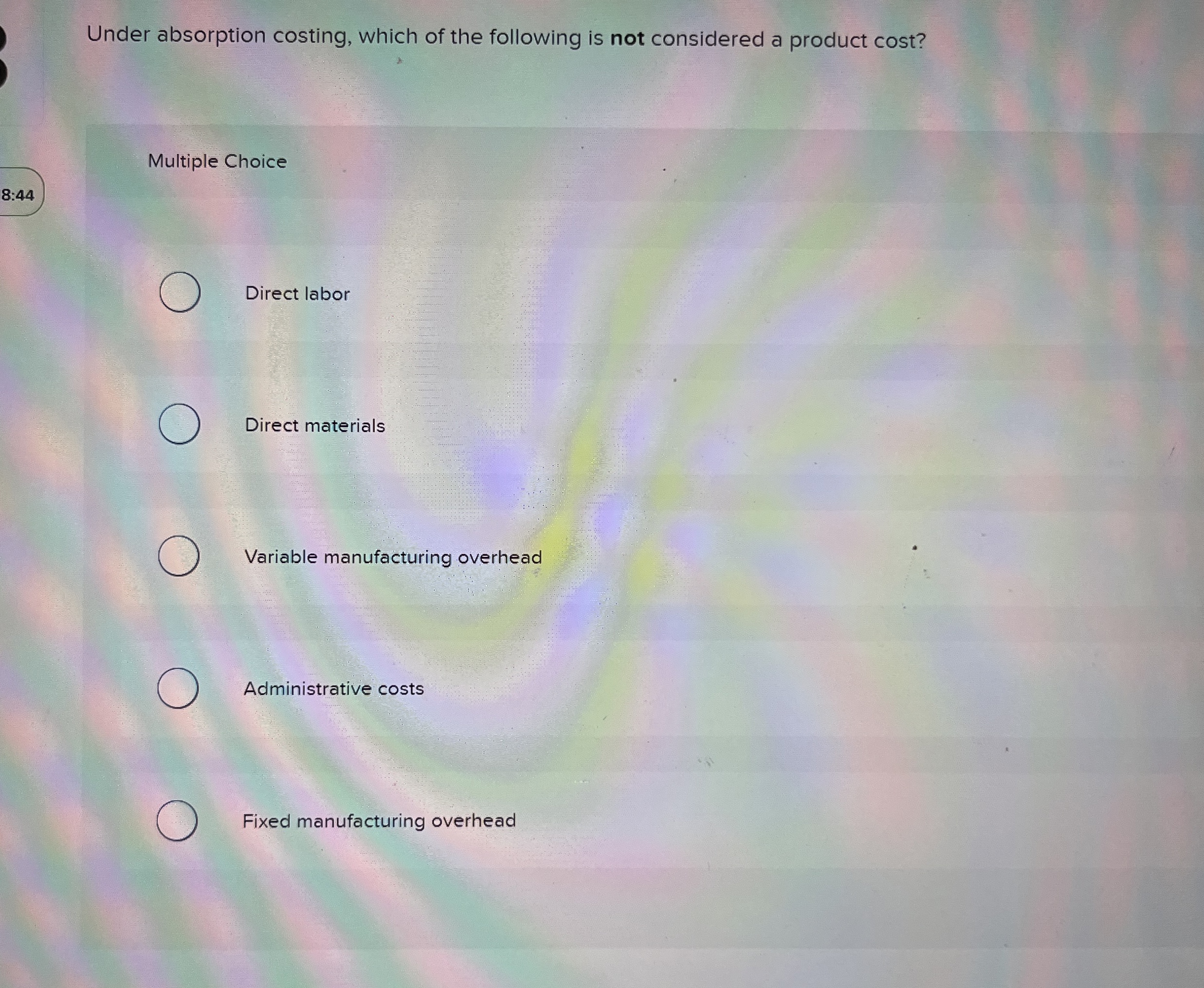 Solved Under absorption costing, which of the following is | Chegg.com