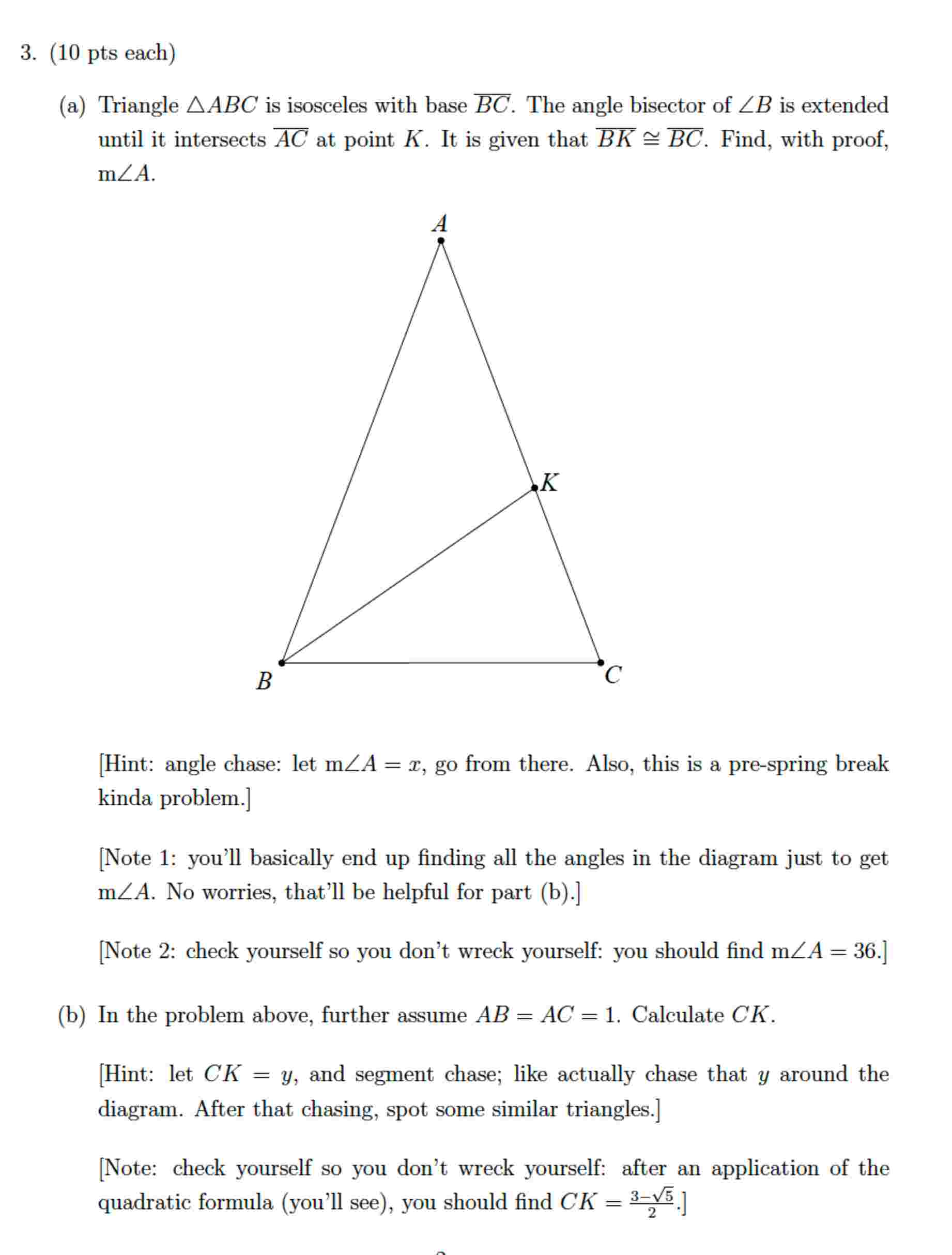 ( 10 pts ﻿each)(a) ﻿Triangle ????ABC is ﻿isosceles | Chegg.com