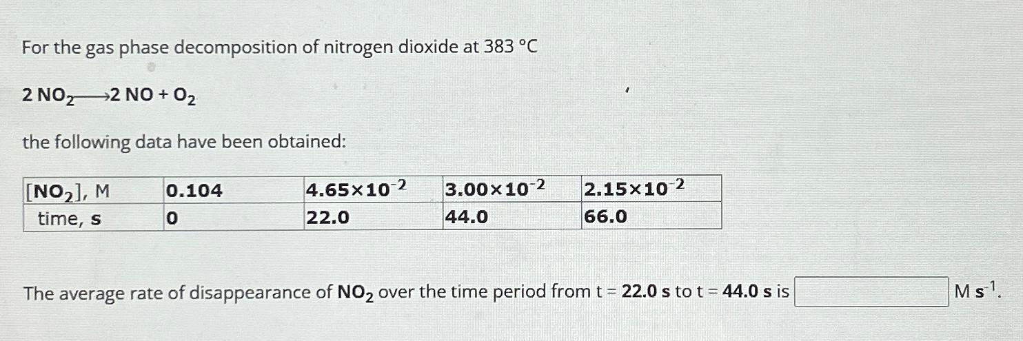 Solved For the gas phase decomposition of nitrogen dioxide | Chegg.com