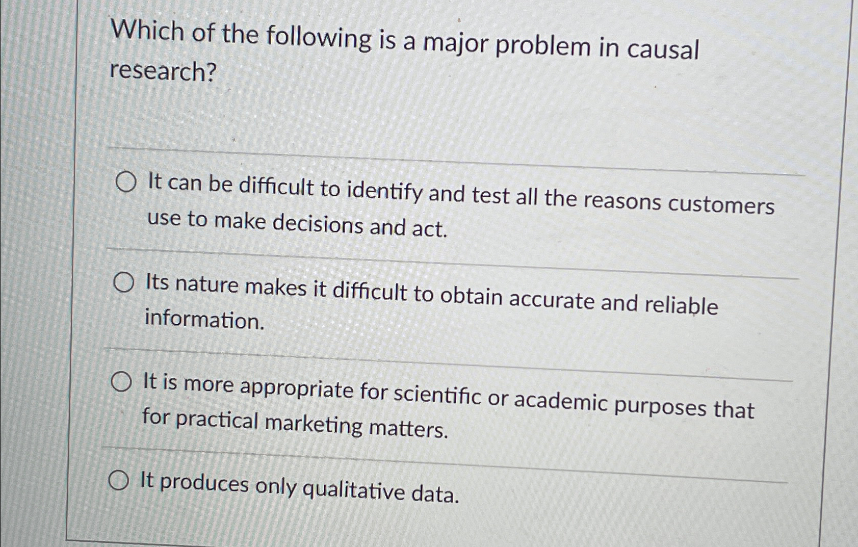 Solved Which of the following is a major problem in causal | Chegg.com
