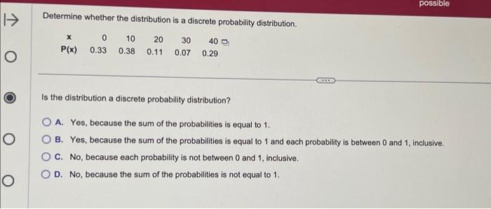 Solved Determine whether the distribution is a discrete | Chegg.com