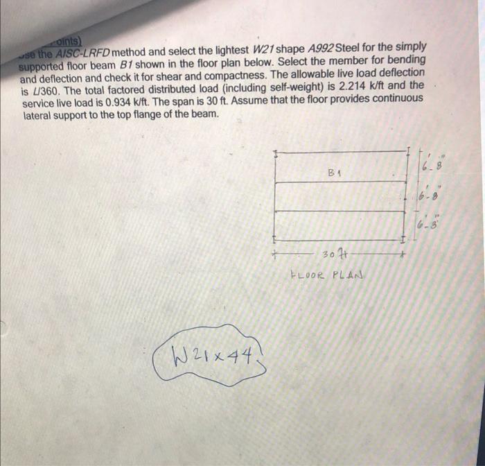 Solved coints) use the AISC-LRFD method and select the | Chegg.com