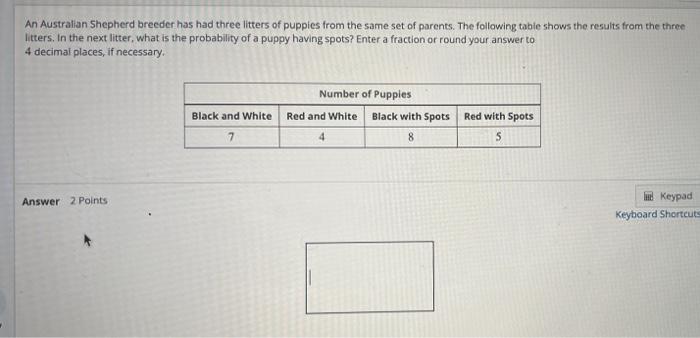 Solved An Australian Shepherd breeder has had three litters | Chegg.com