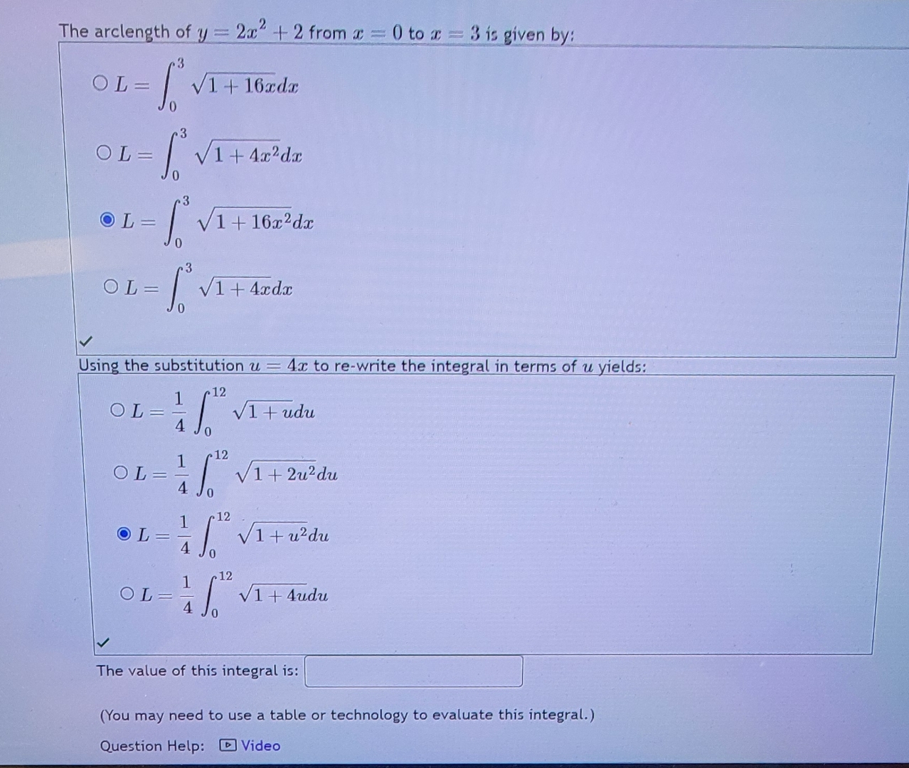 Solved Using the substitution u=4x ﻿to re-write the integral | Chegg.com