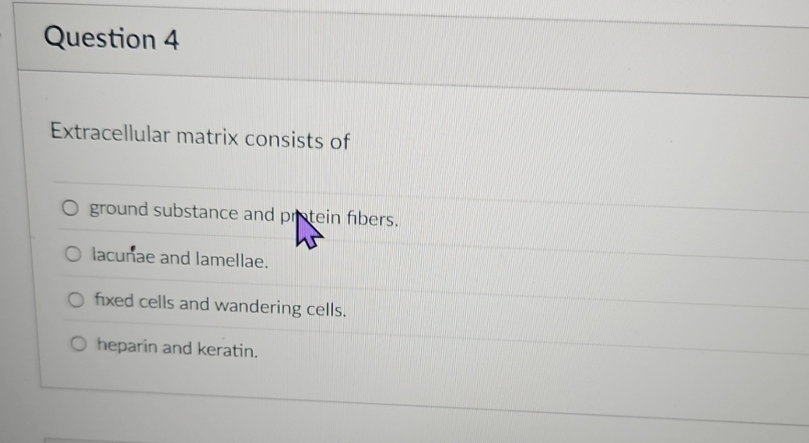 Solved Question 4Extracellular matrix consists ofground | Chegg.com