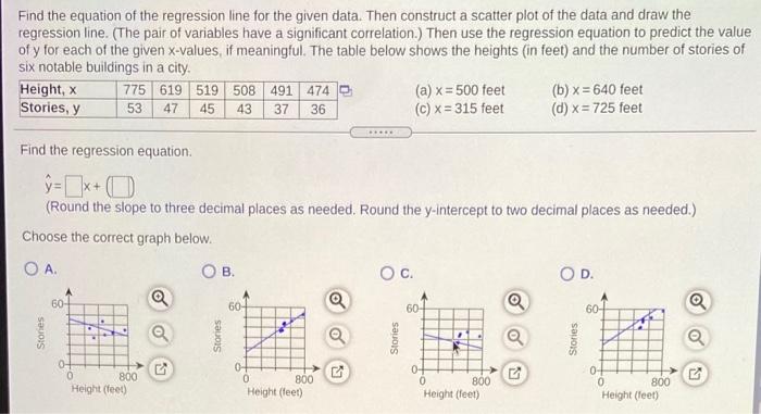 Solved Find the equation of the regression line for the | Chegg.com