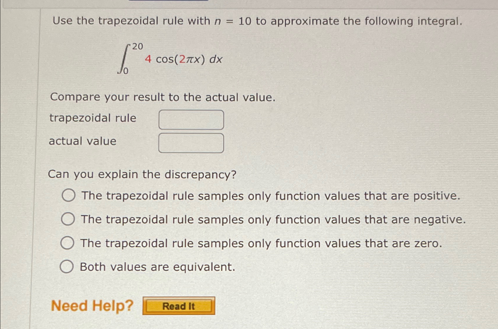 Solved Use the trapezoidal rule with n=10 ﻿to approximate | Chegg.com